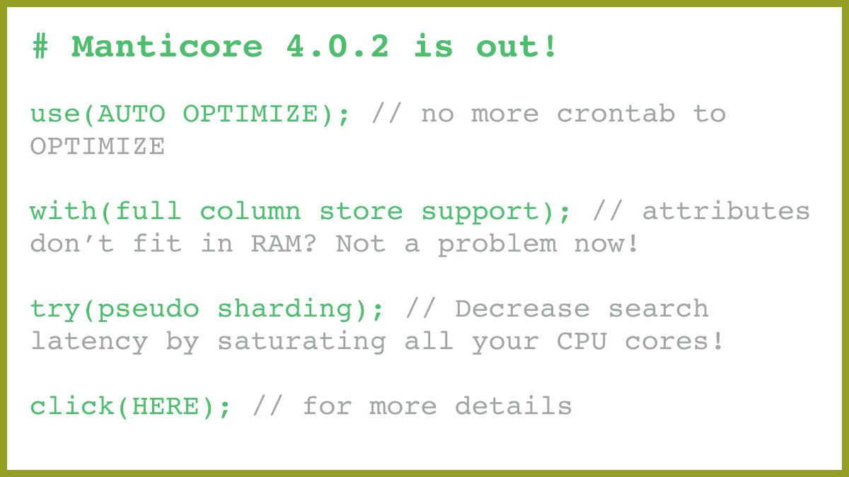 Manticore Search 4.0.2: full columnar store support, auto index ...